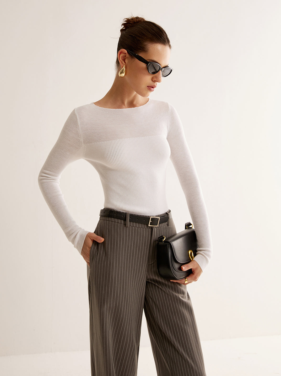 Wool-Blend Panel Slim Sweater | COMMENSE